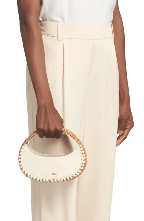 Cult Gaia Aiko Leather & Rattan Top Handle Bag - Off White